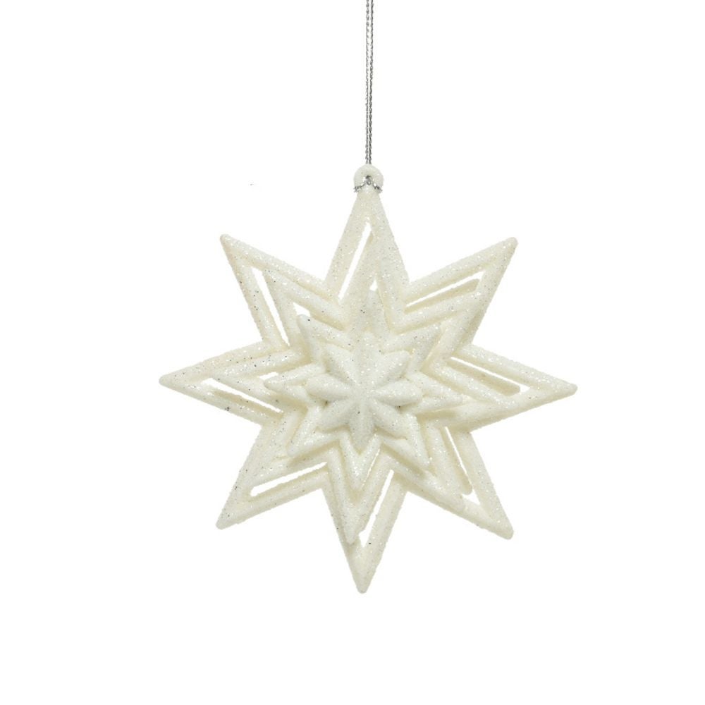 Decoratiune Craciun, pentru brad, model stea, plastic, inaltime 8 cm, alb