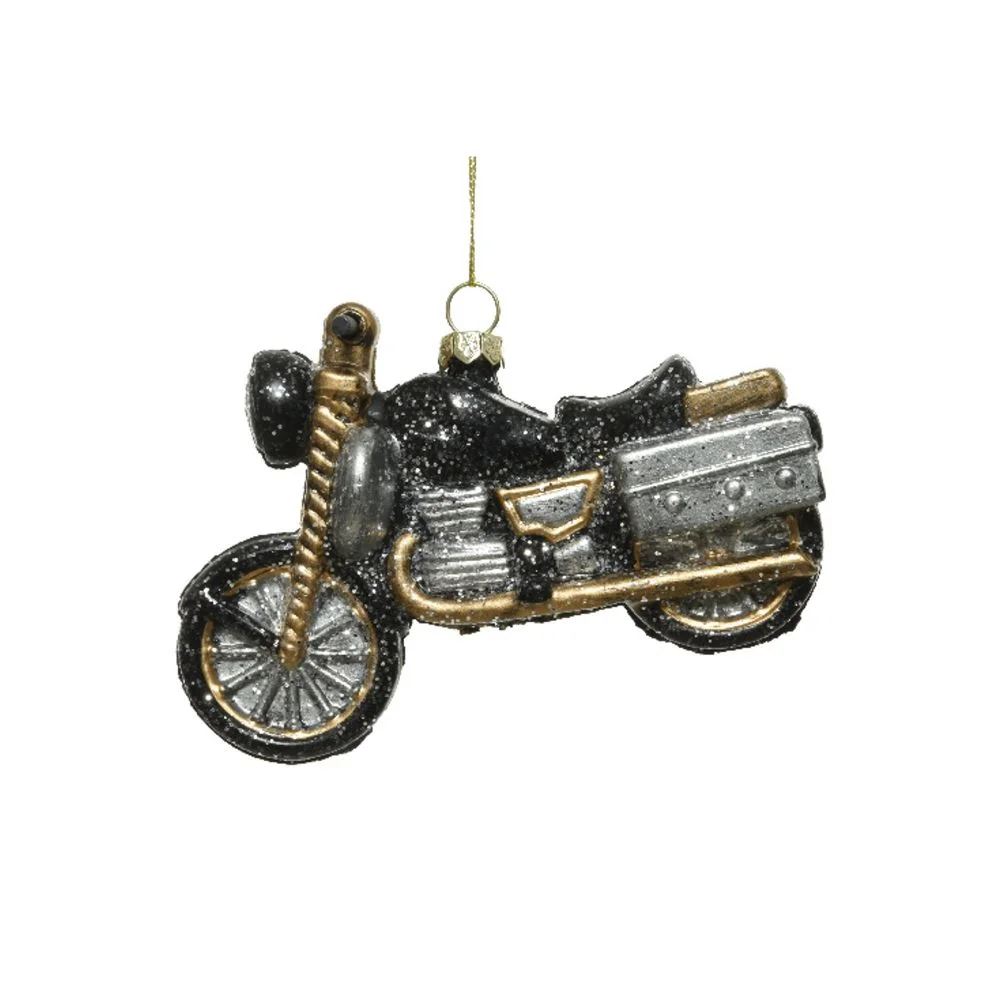 Decoratiune Craciun, pentru brad, model motor, plastic, 7.5 cm, negru