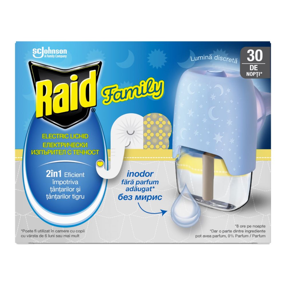Aparat electric impotriva tantarilor Raid Family Liquid, 30 nopti, 21ml