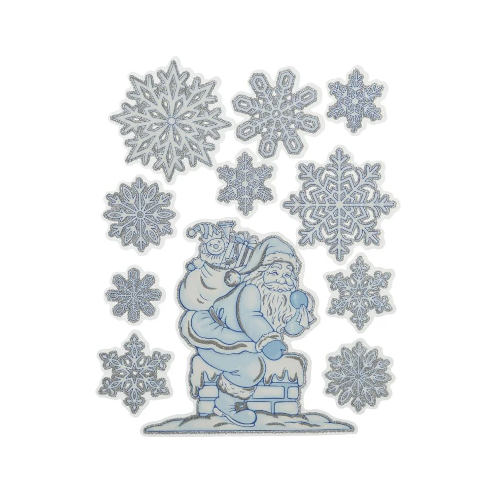Sticker geam, pentru Craciun, Mos Craciun, PVC, inaltime 41 cm, argintiu