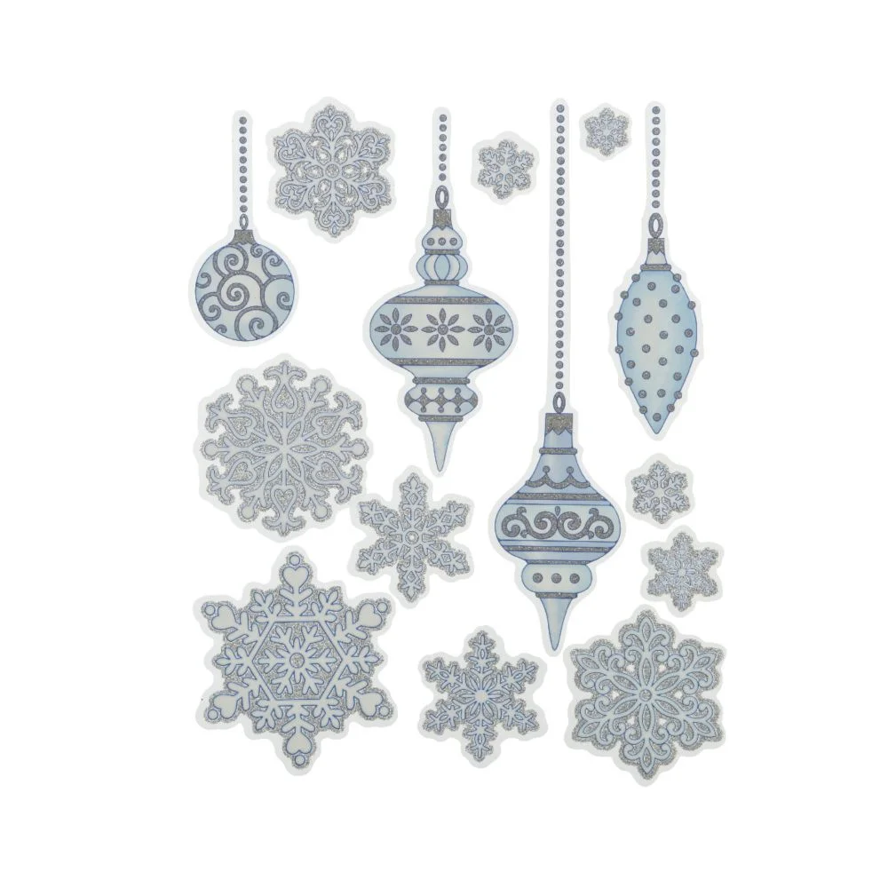 Sticker geam, pentru Craciun, globuri, PVC, inaltime 41 cm, argintiu