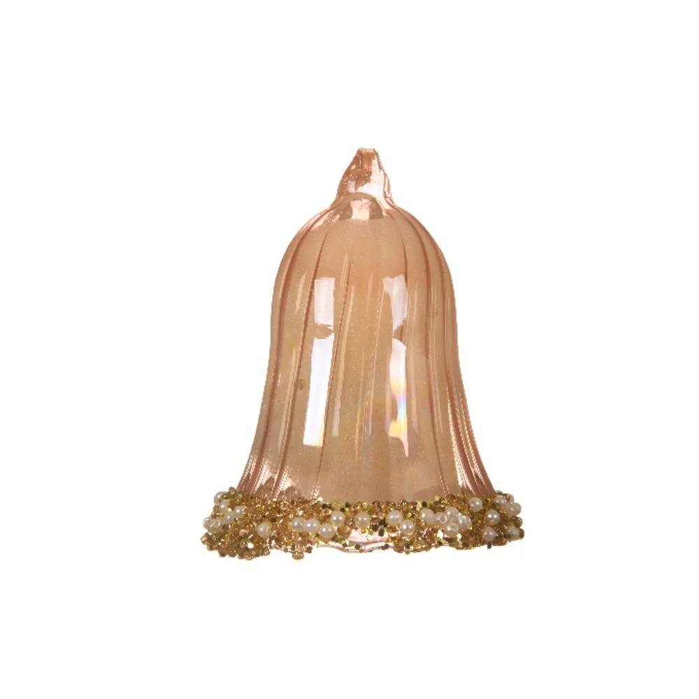 Glob de Craciun, pentru brad, model clopot, sticla, Ø 8 cm, bej