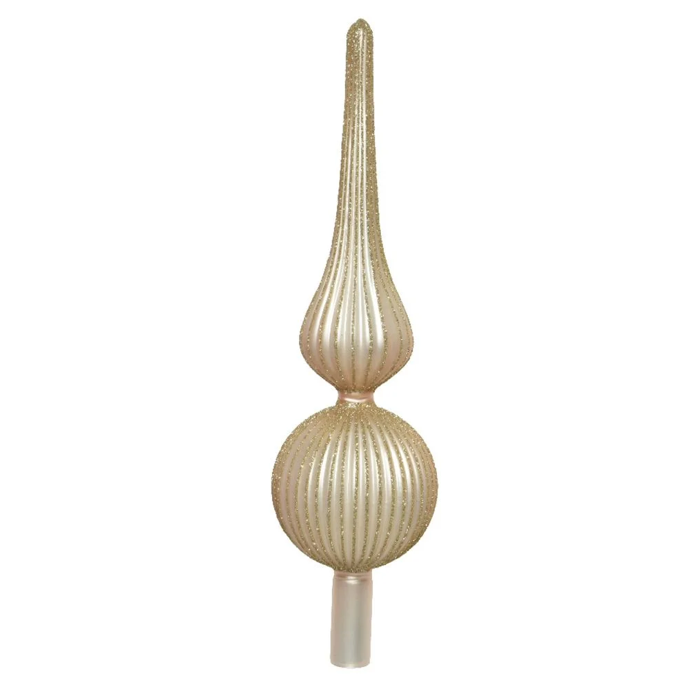 Varf de brad, model conic, linii verticale, sticla, inaltime 31 cm, auriu