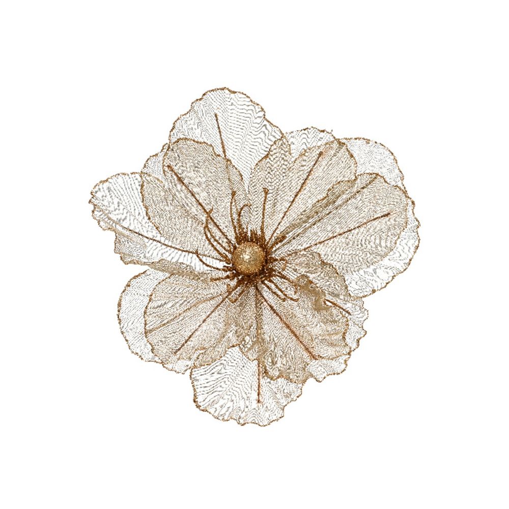 Floare artificiala, mac, cu clips, poliester, Ø 27 cm, bej