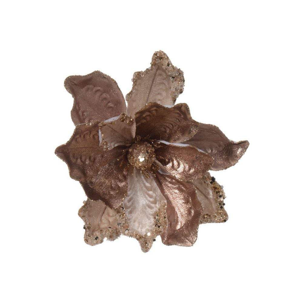 Floare artificiala, magnolie, cu clips, poliester, Ø 24 cm, auriu