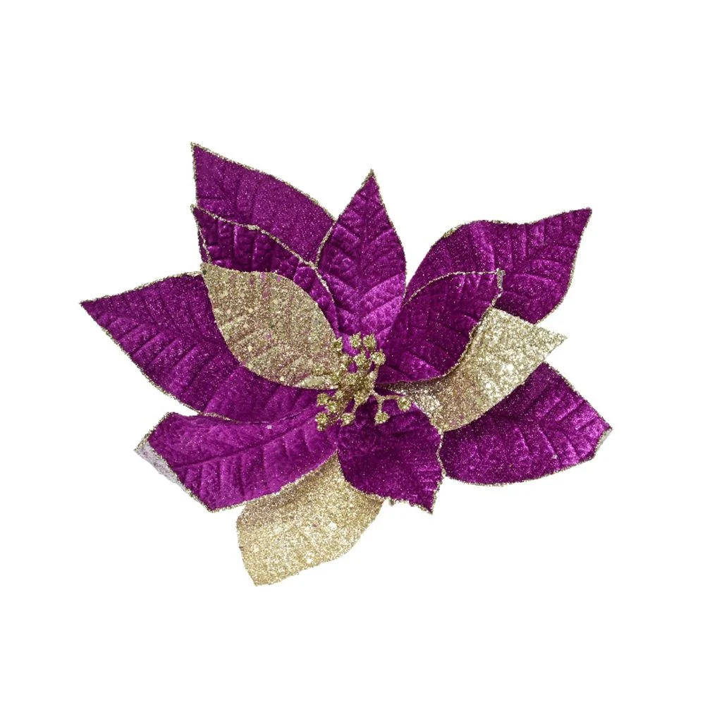 Floare artificiala, craciunita, cu clips, poliester, Ø 31 cm, mov