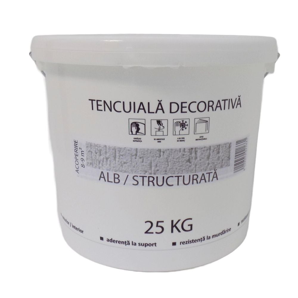 Tencuiala decorativa structurata, alb, 2 mm, aspect scoarta de copac, 25 kg