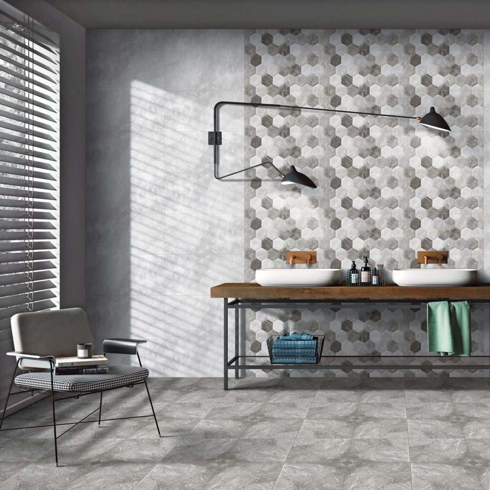 Faianta 30 x 60 cm, Lida 15276, aspect marmura, gri deschis, lucios ...