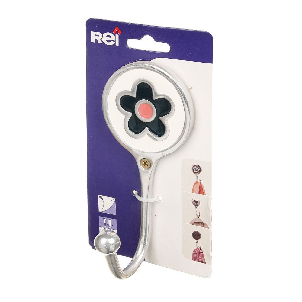 Cuier perete, o agatatoare simpla, model floare, metal, 13.6 cm, alb