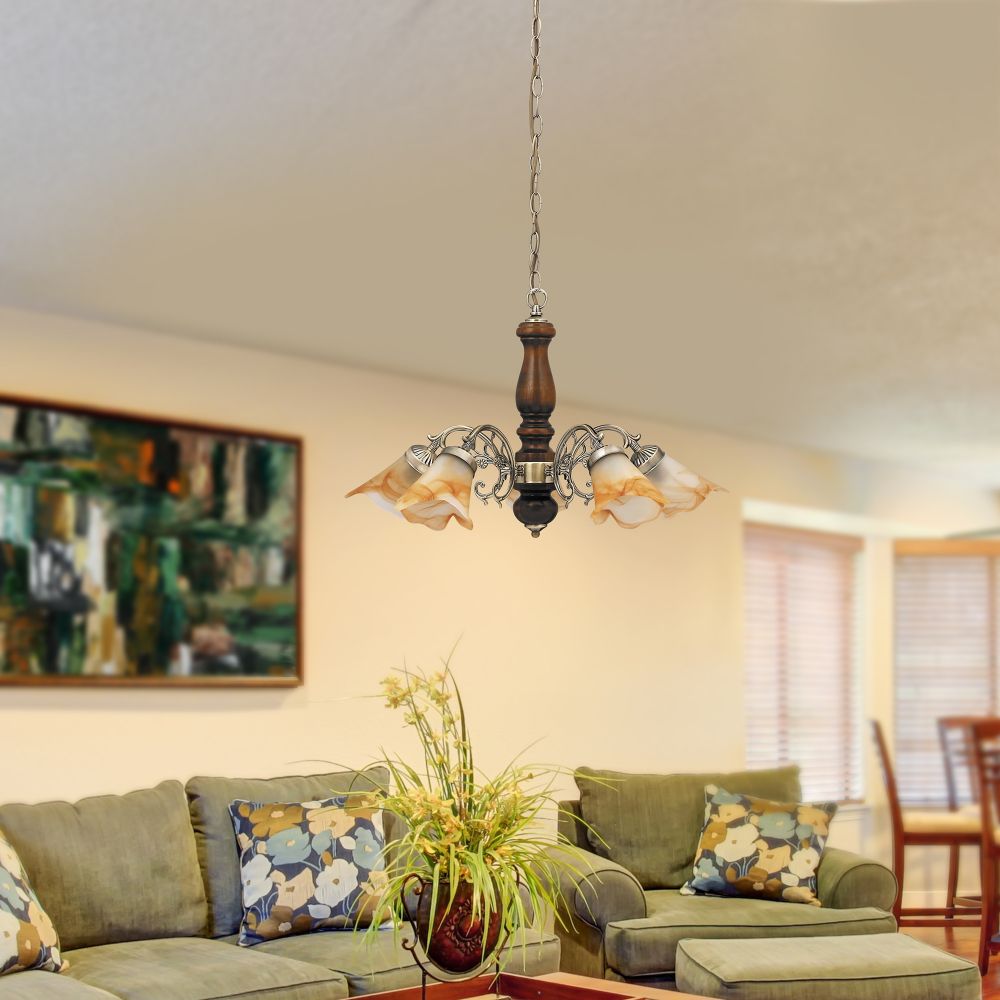 Lustra, 5xE14, lemn/sticla, "Rustic"