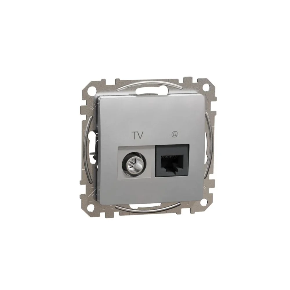 Priza date (RJ45) si TV (RJ) Sedna Design, CAT6 UTP, IP20, aluminiu
