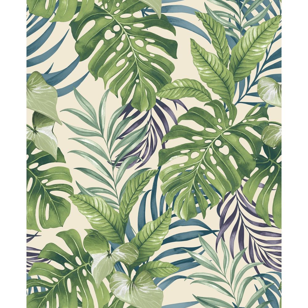 Tapet hartie, model vegetal tropical, verde/mov, rola 10 x 0.53 m