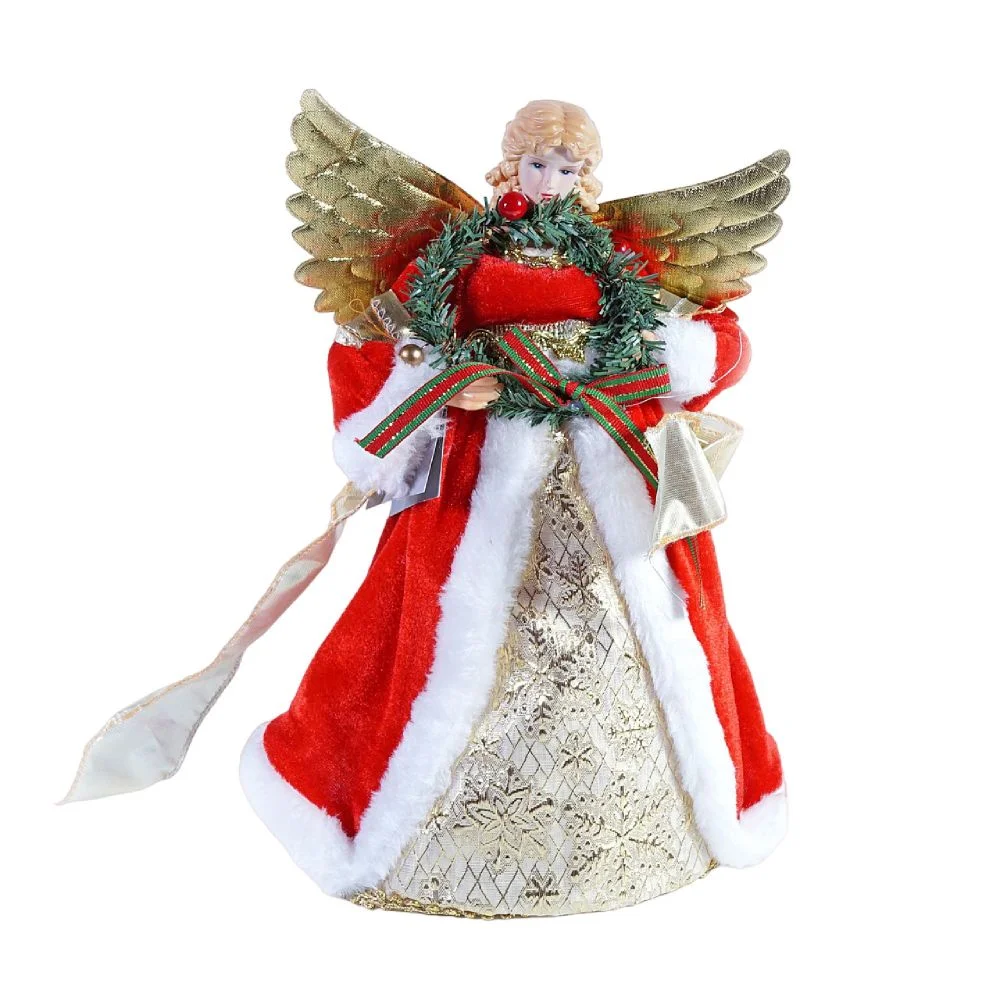 Varf de brad, model ingeras, plastic, inaltime 30 cm, rosu