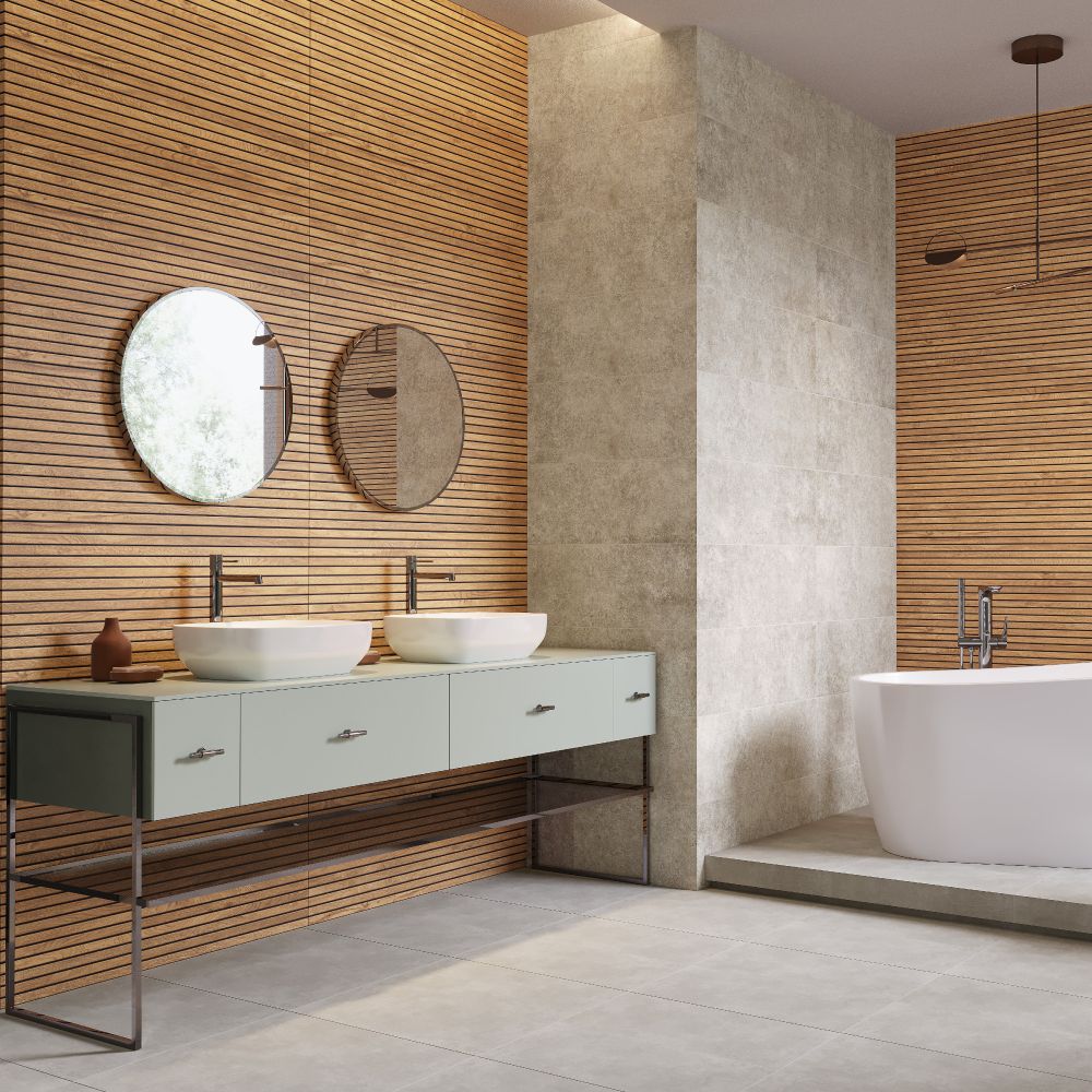 Faianta, 29 x 89 cm, Band Wood, aspect lemn, bej, mat, rectificata