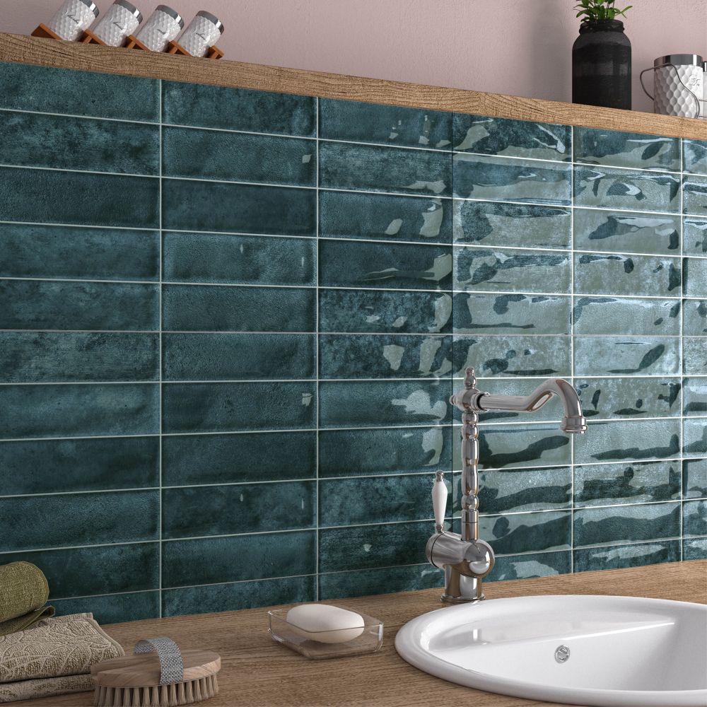 Faianta 31.6 x 60 cm, Moha Bricks, smarald, lucios
