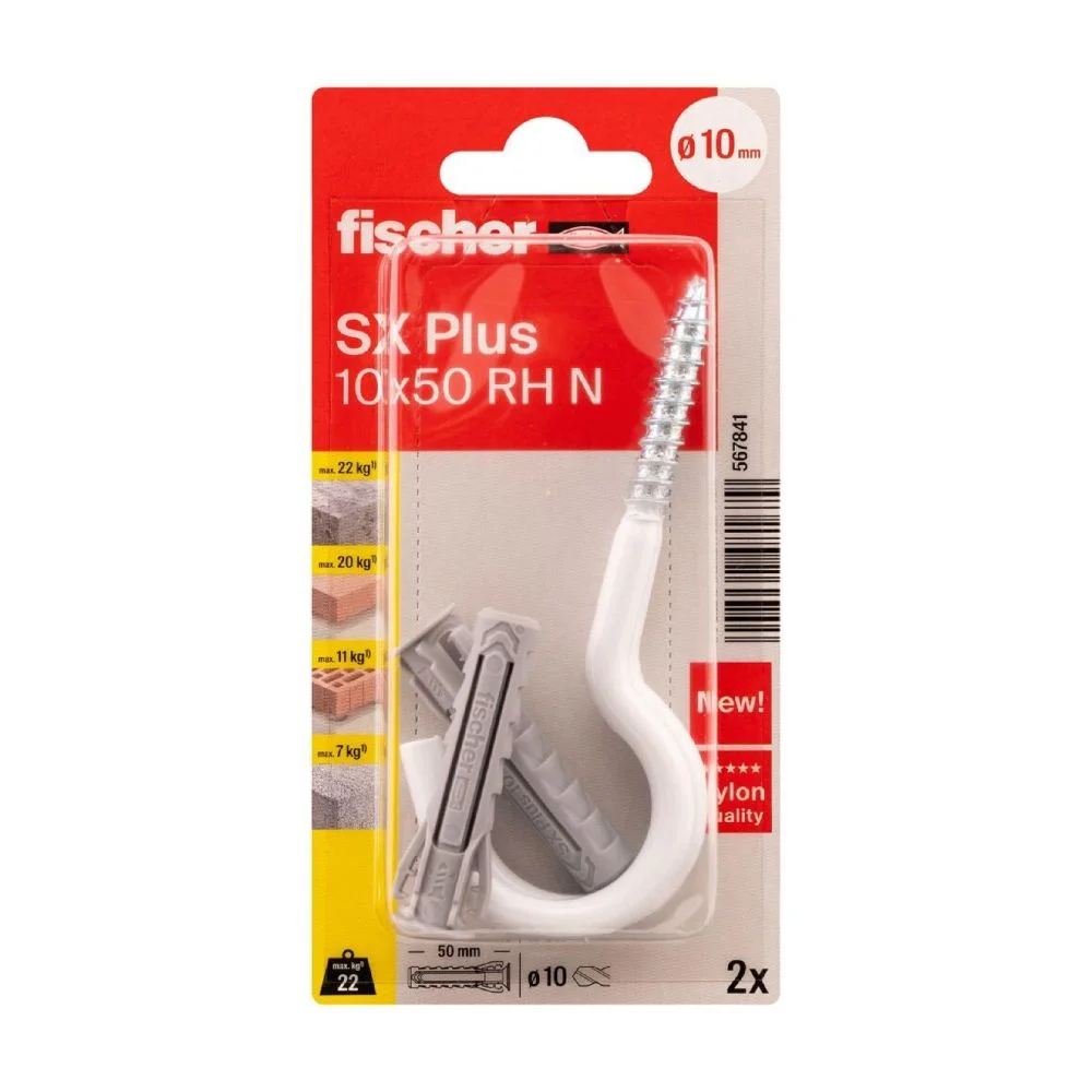 Diblu nailon cu carlig, Ø 10 x 50 mm, Fischer (set 2 buc)