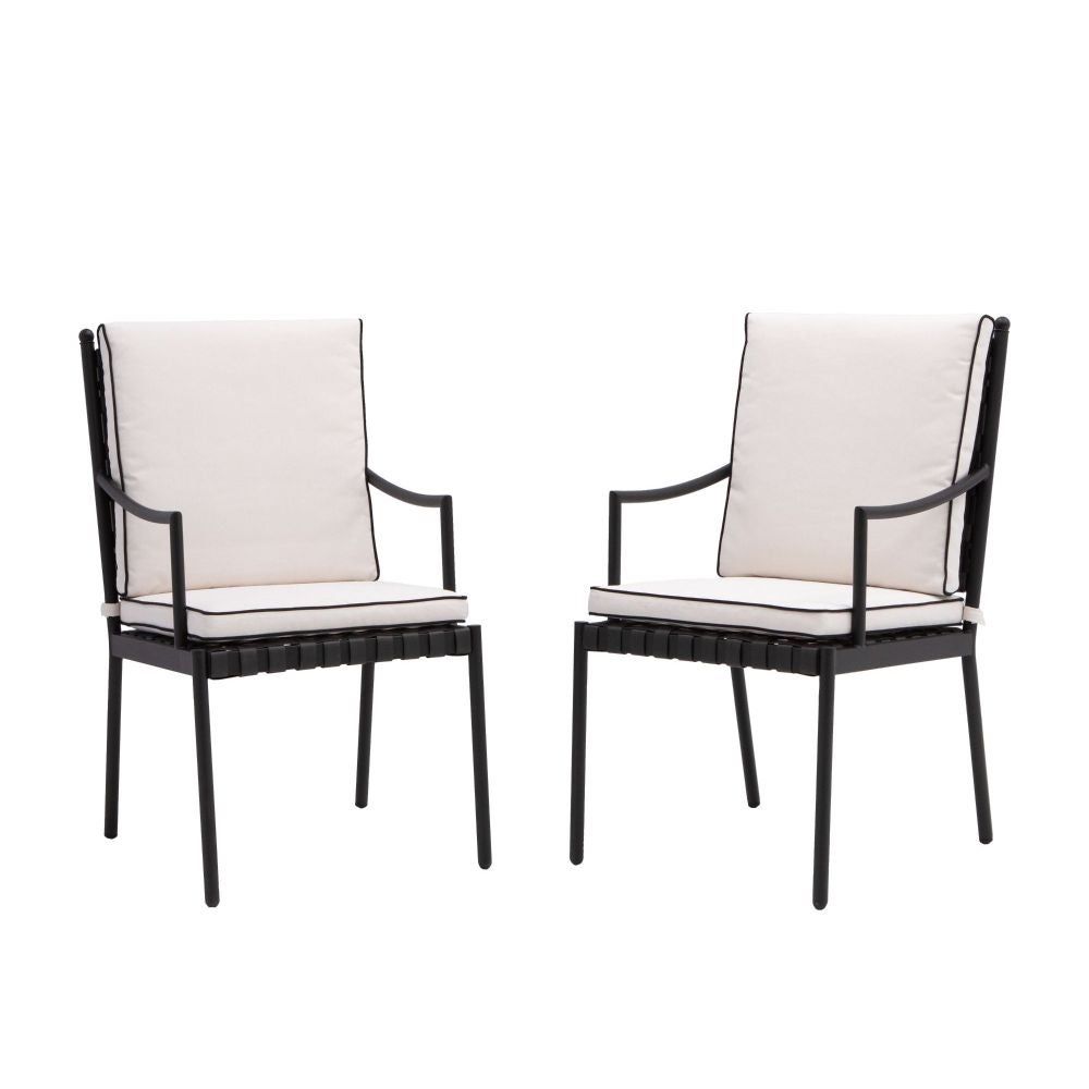 Set 2 scaune gradina Naterial Victoria, cu perne, otel/textil, negru