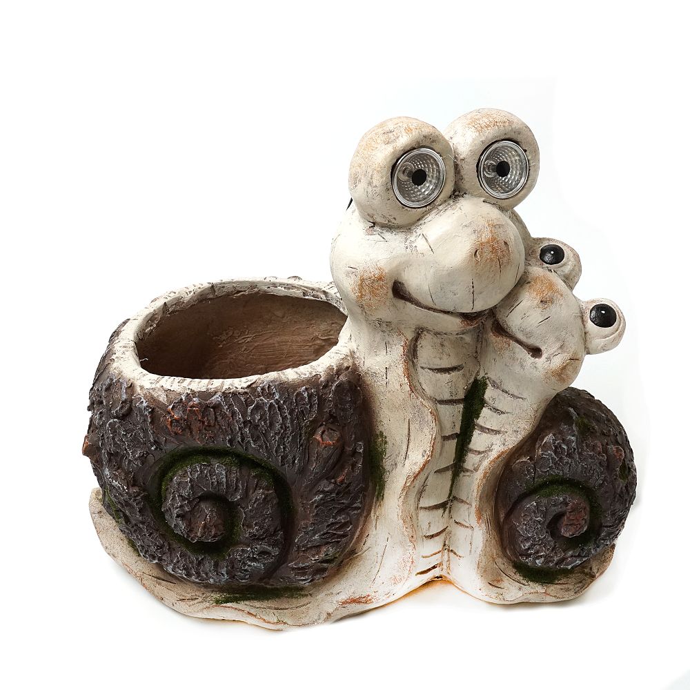 Suport flori decorativ gradina, ceramic, forma melci, cu lampa solara ...