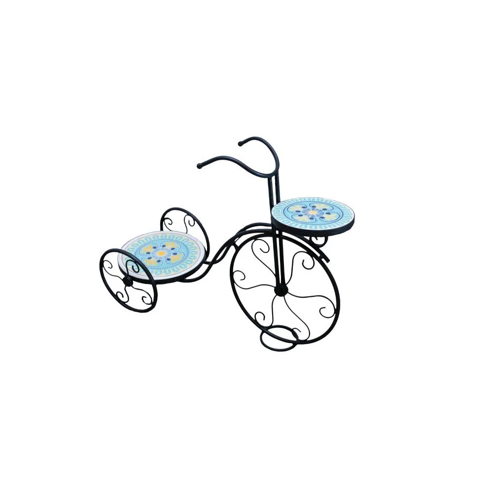 Suport flori decorativ gradina Mozaic, model bicicleta, metal, alb, H 48 cm