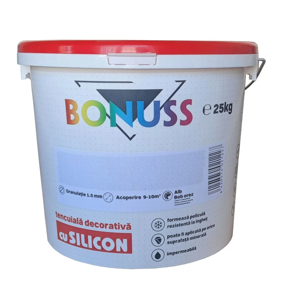 Tencuiala decorativa structurata cu silicon Bonuss, alb, 1.5 mm, aspect ...