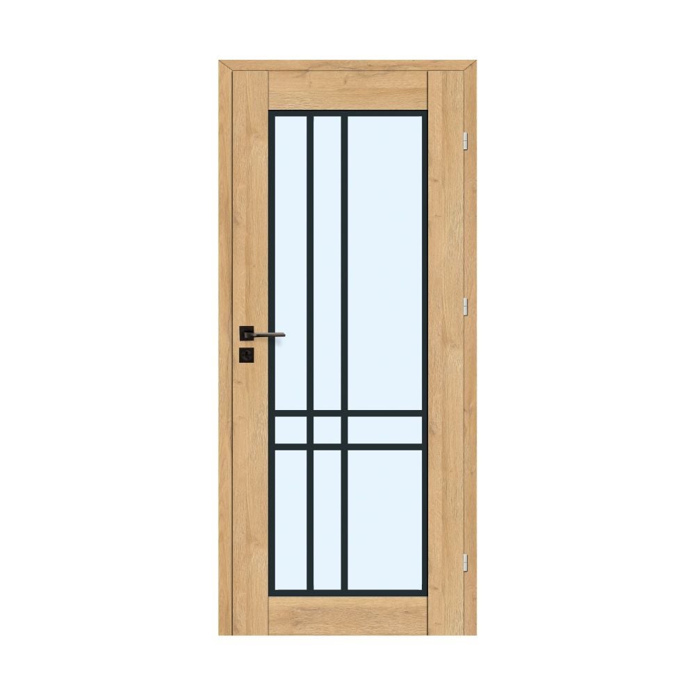 Usa interior MDF, fara toc, Breda, cu geam, latime 81.8 cm, dreapta/stanga, stejar bavaria