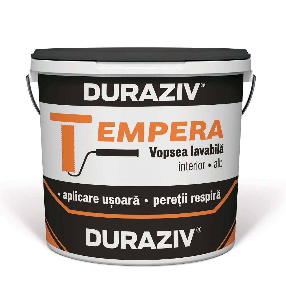 Vopsea lavabila alba Duraziv Tempera, de interior, 15 L, aspect mat