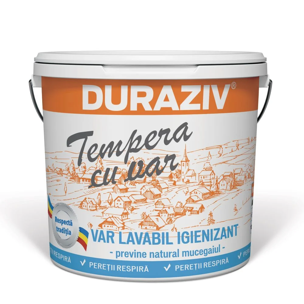 Vopsea lavabila alba Duraziv Tempera cu var, de interior, 15 L, aspect mat