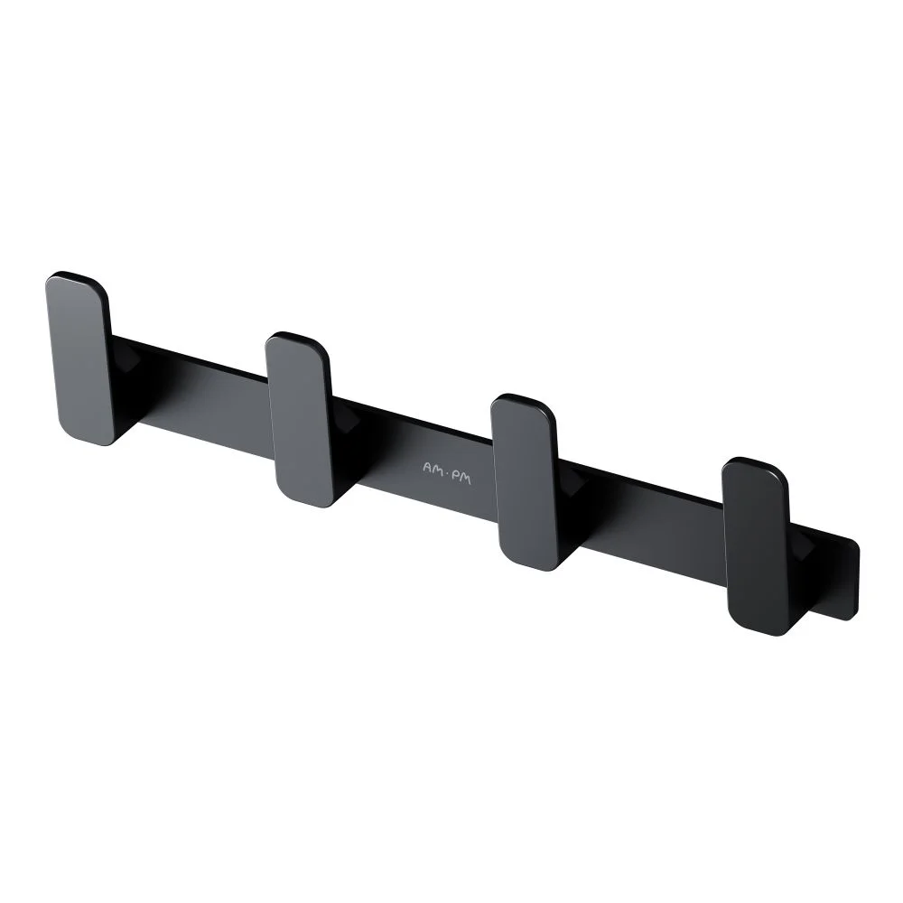 Cuier baie AM PM, 4 agatatori, fixare prin gaurire, metal, negru mat