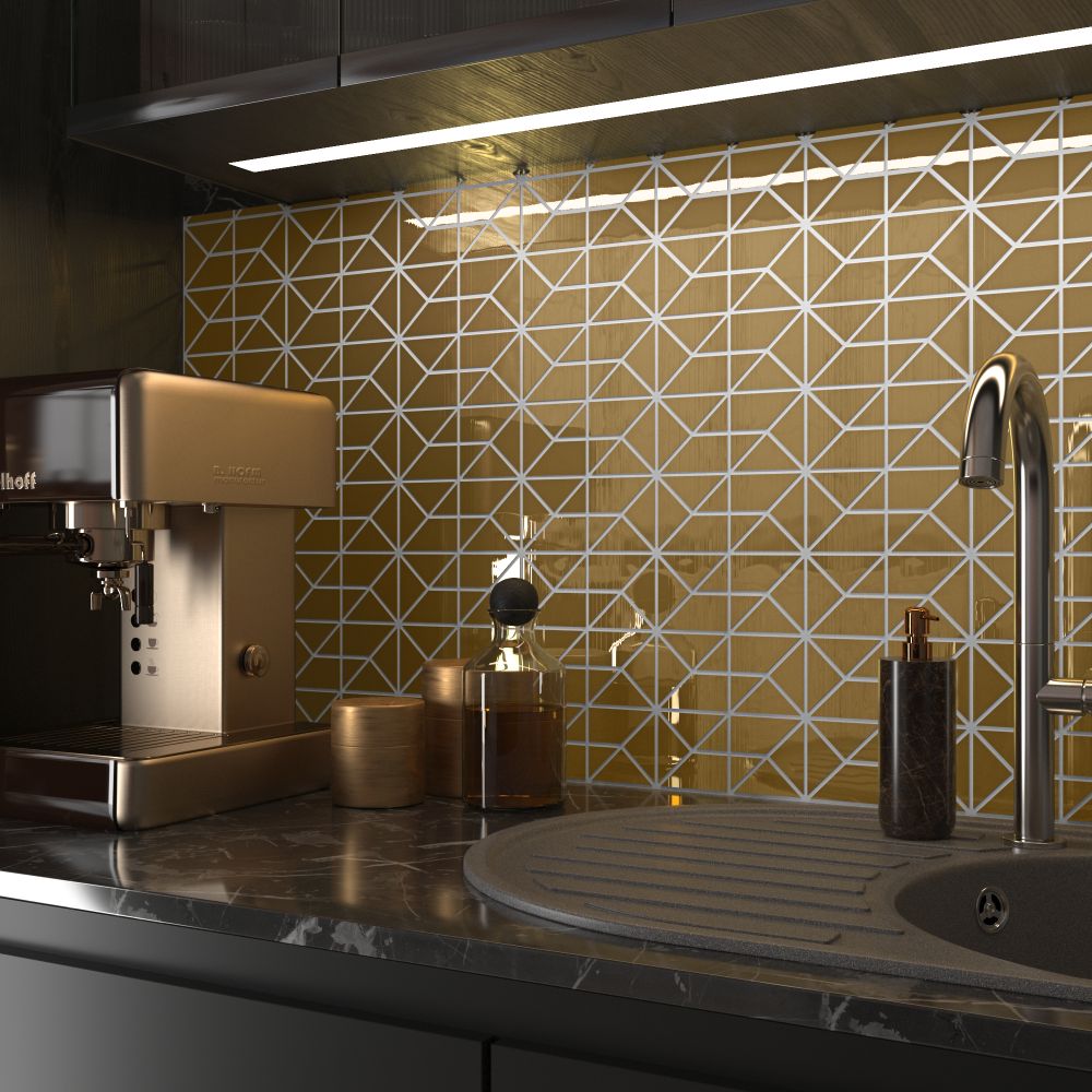 Mozaic din sticla 30 x 30 cm, Artens Sekdem, auriu, lucios