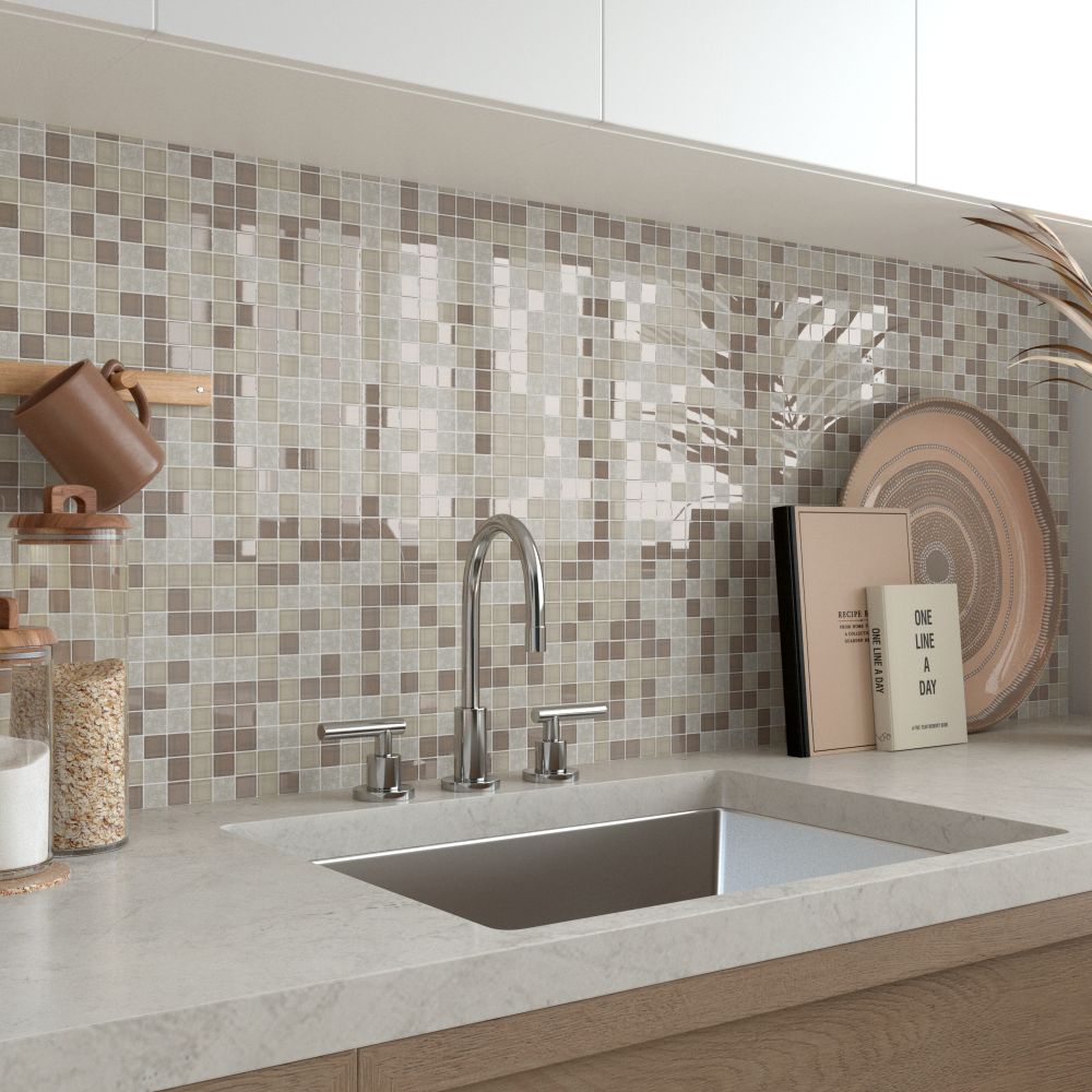 Mozaic din marmura si sticla 30 x 30 cm, Artens Simply, bej