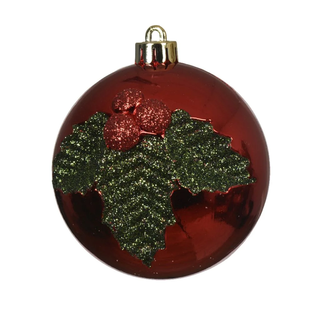 GLOB ROSU CU DECORATIUNE VERDE 8 CM