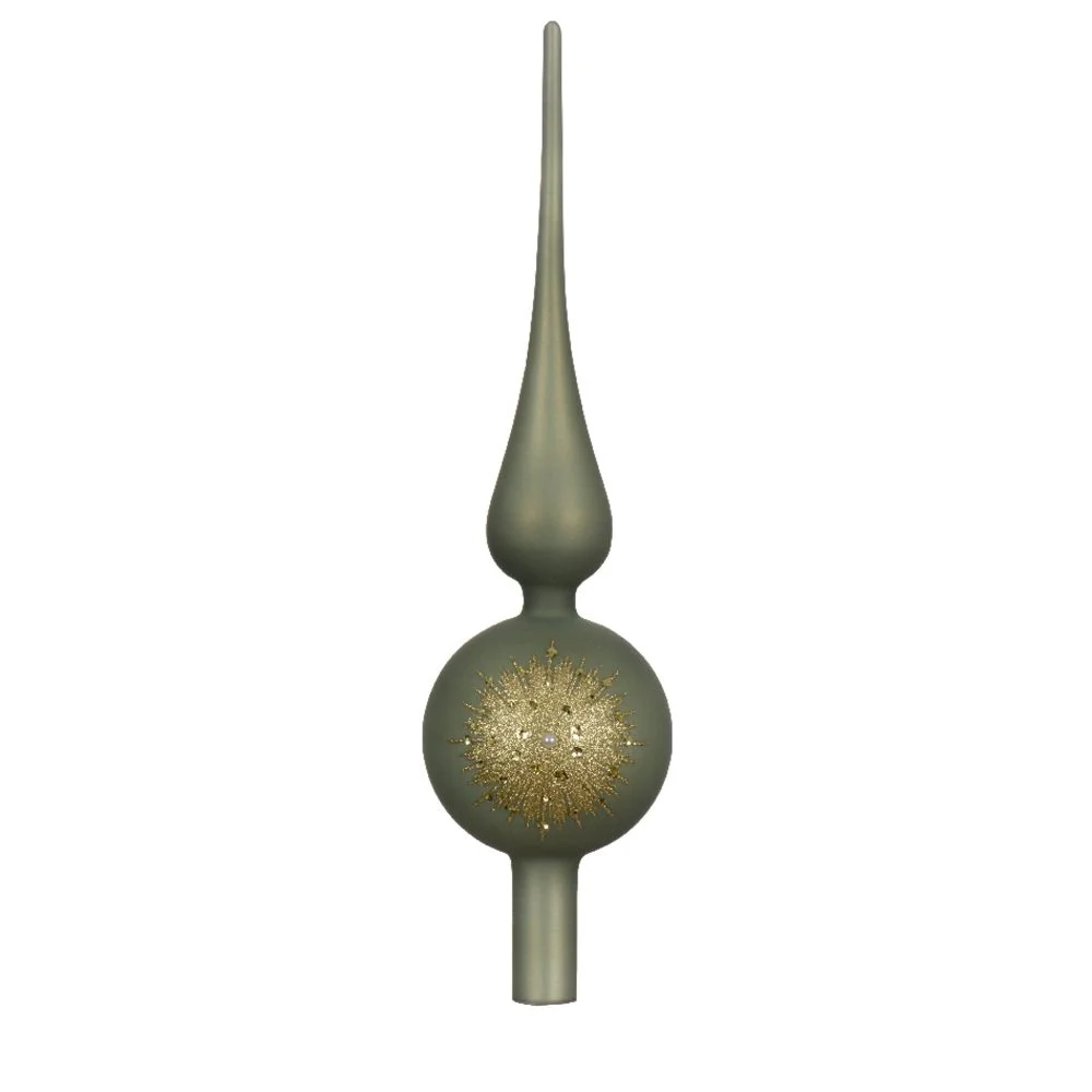 Varf de brad, model conic, sticla, inaltime 31 cm, verde, mat