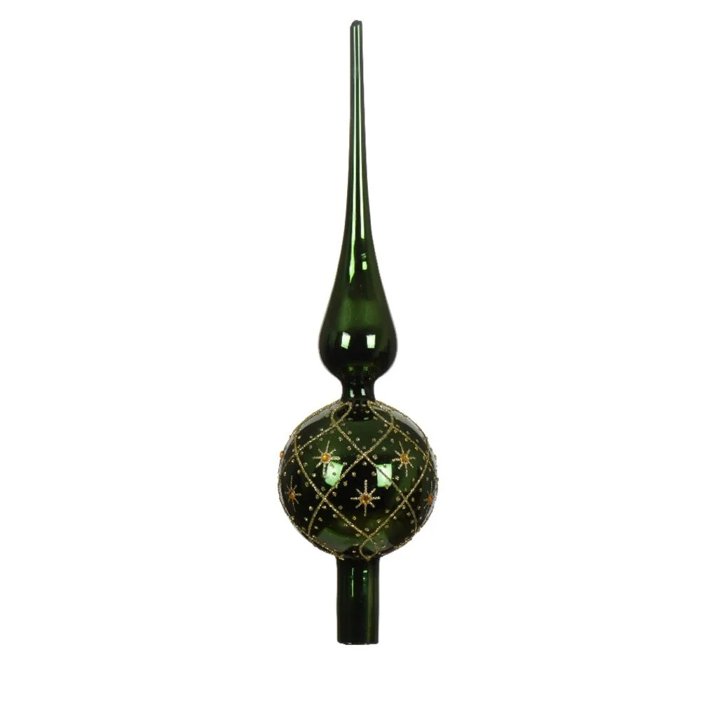 Varf de brad, model conic, sticla, inaltime 31 cm, verde, lucios