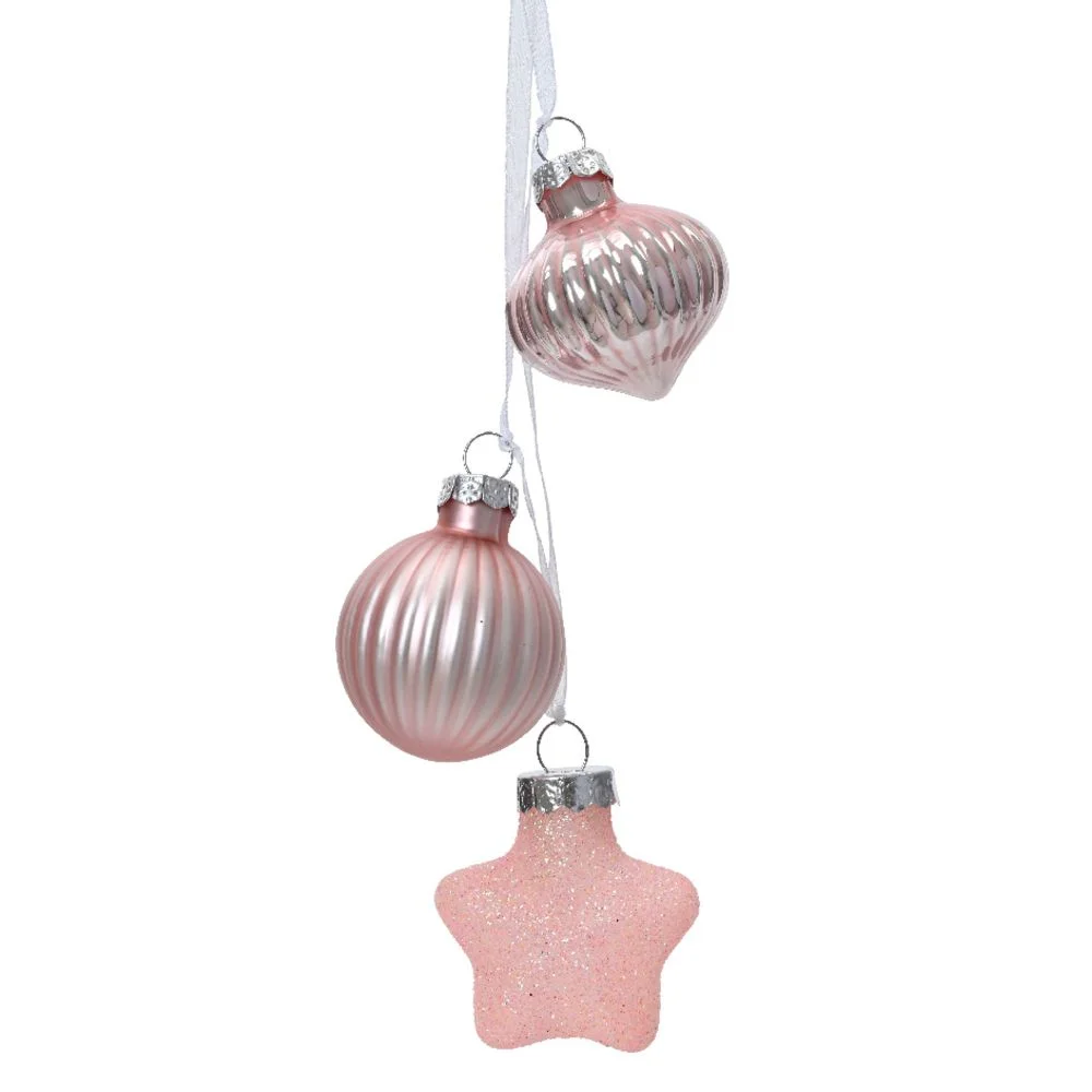 Set 3 globulete roz glitter 4 cm