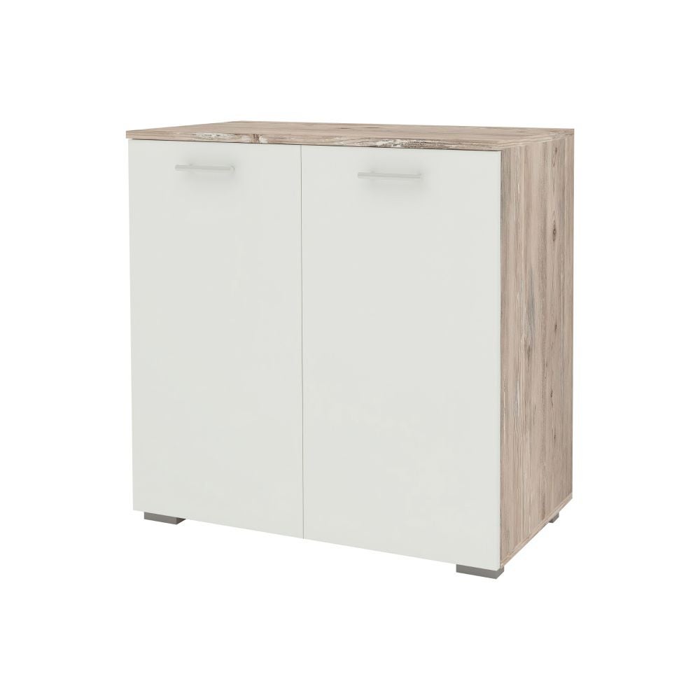 Comoda cu 2 usi si 1 polita, PAL, 80 x 80 x 43 cm, decor soho cu alb