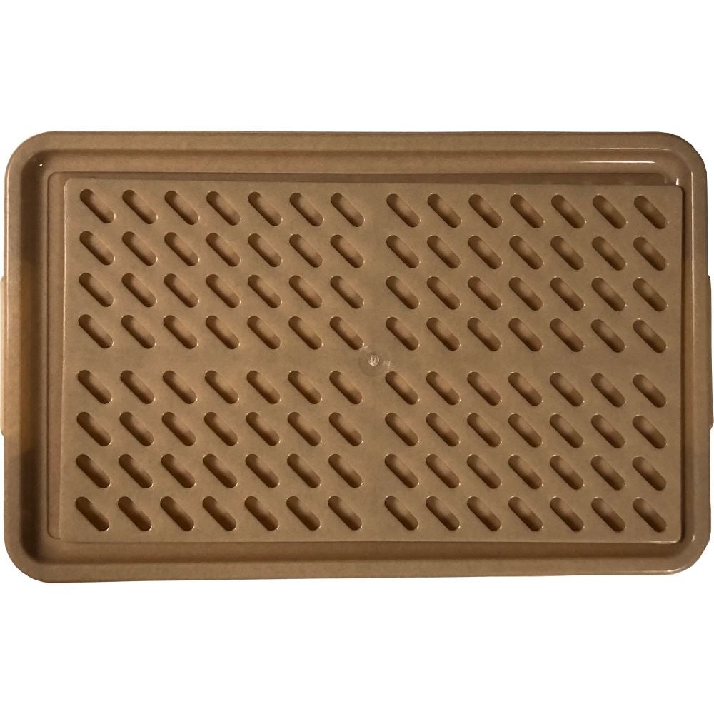 Gratar din plastic, 43 x 27 x 1.5 cm, cu tava, pentru scurs vase, bej