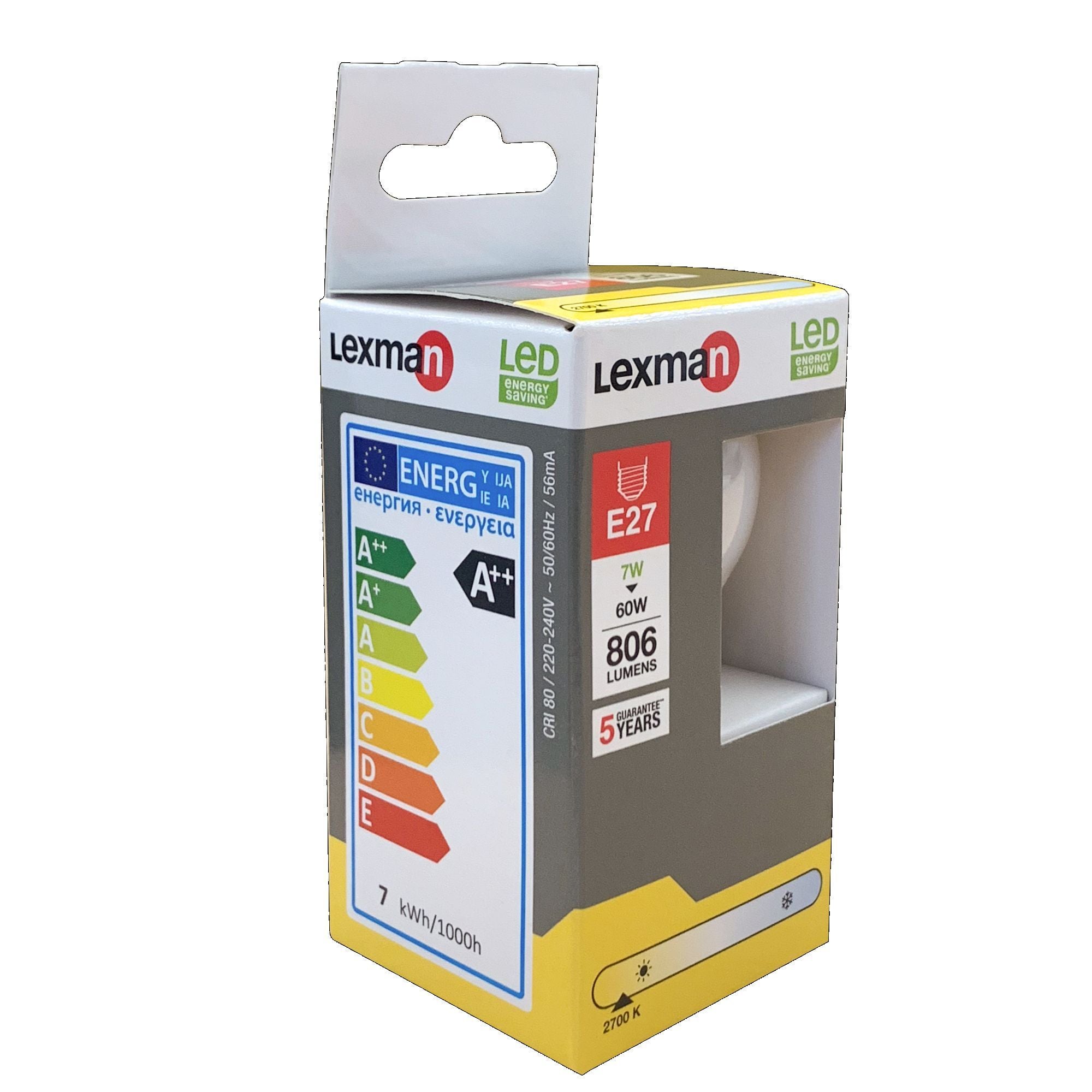 Bec LED Lexman, E27, alb cald, 2700K, 7 W, 806 lm, tip sferic, mat