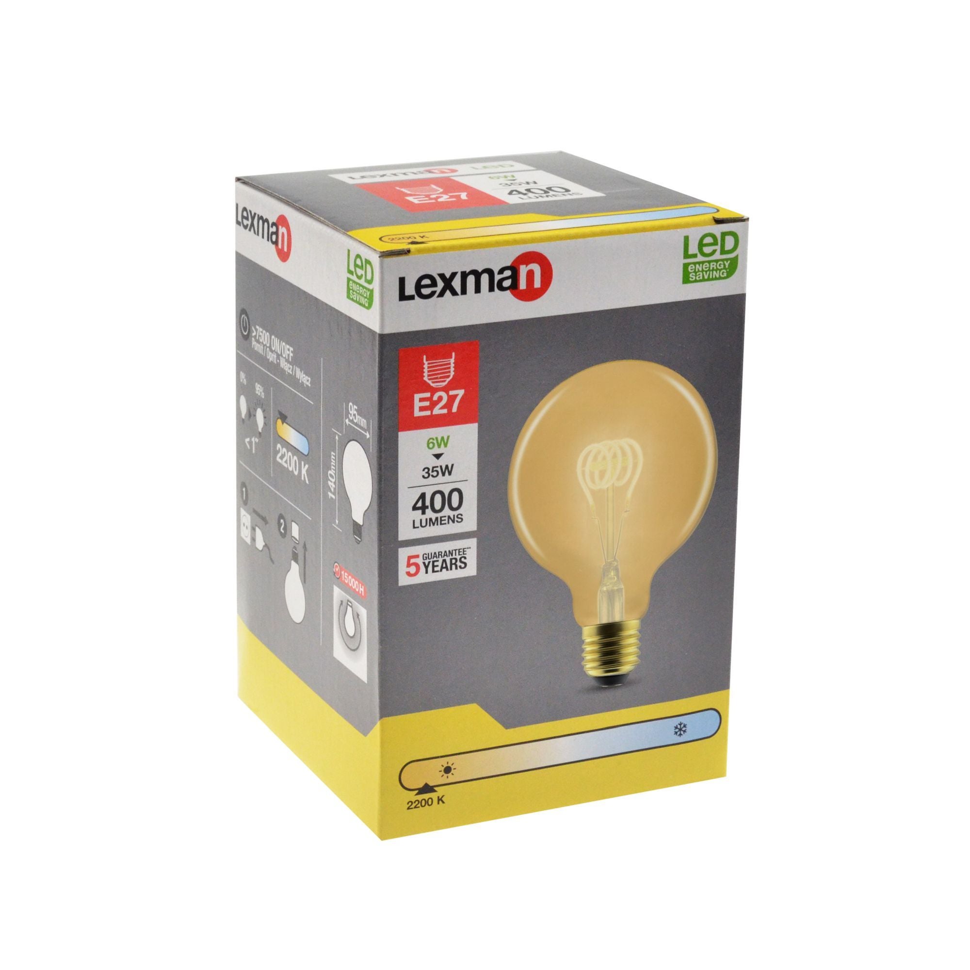 Bec LED decorativ, Lexman, E27, alb cald, 2700K, 6 W, 470 lm, tip bulb