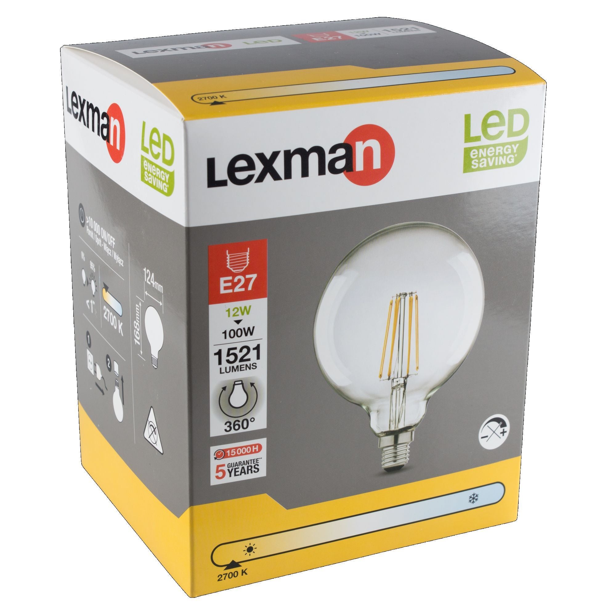 Bec LED Lexman, E27, alb cald, 2700K, 10.5 W, 1521 lm, tip glob ...