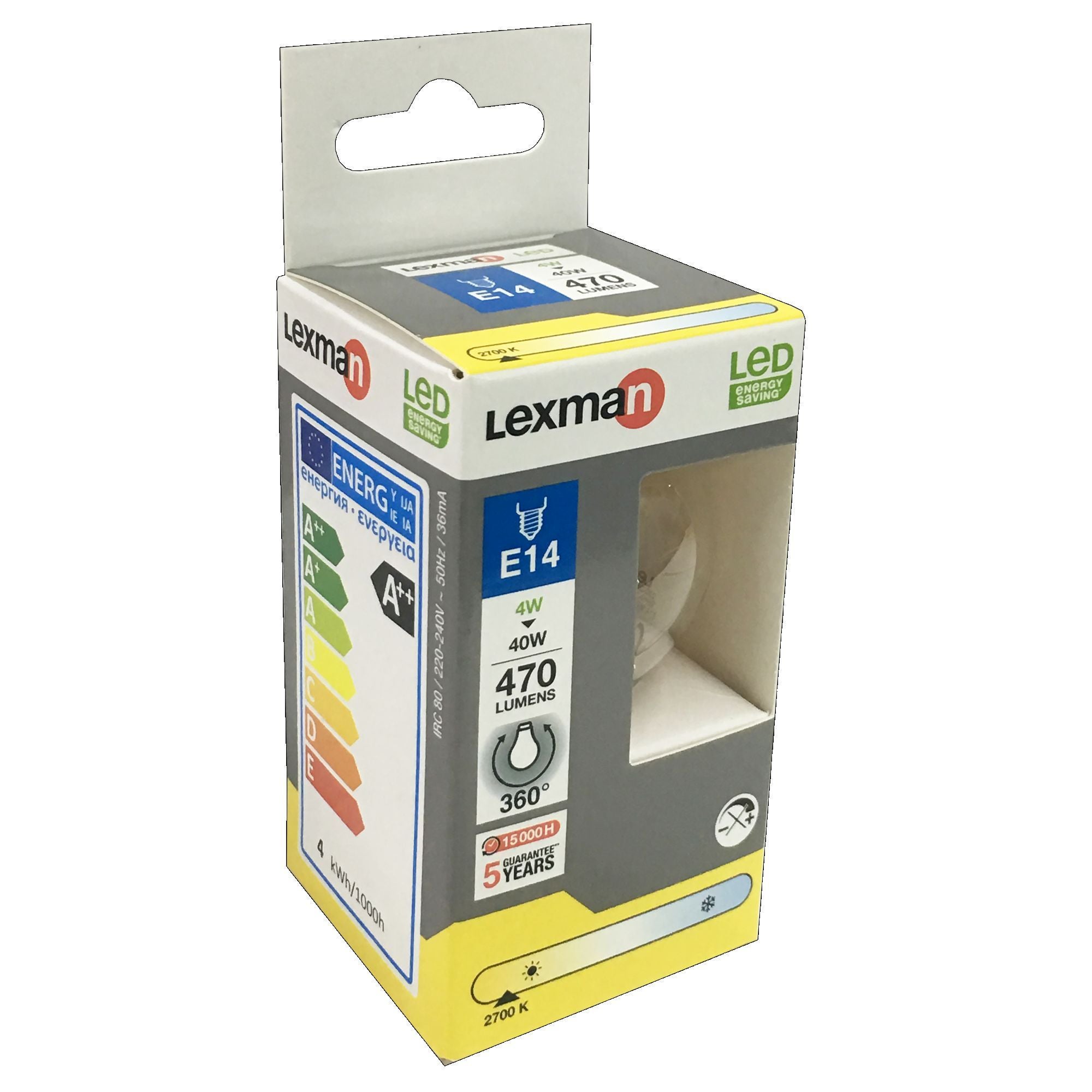 Bec LED Lexman, E14, alb cald, 2700K, 4.5 W, 470 lm, tip sferic ...