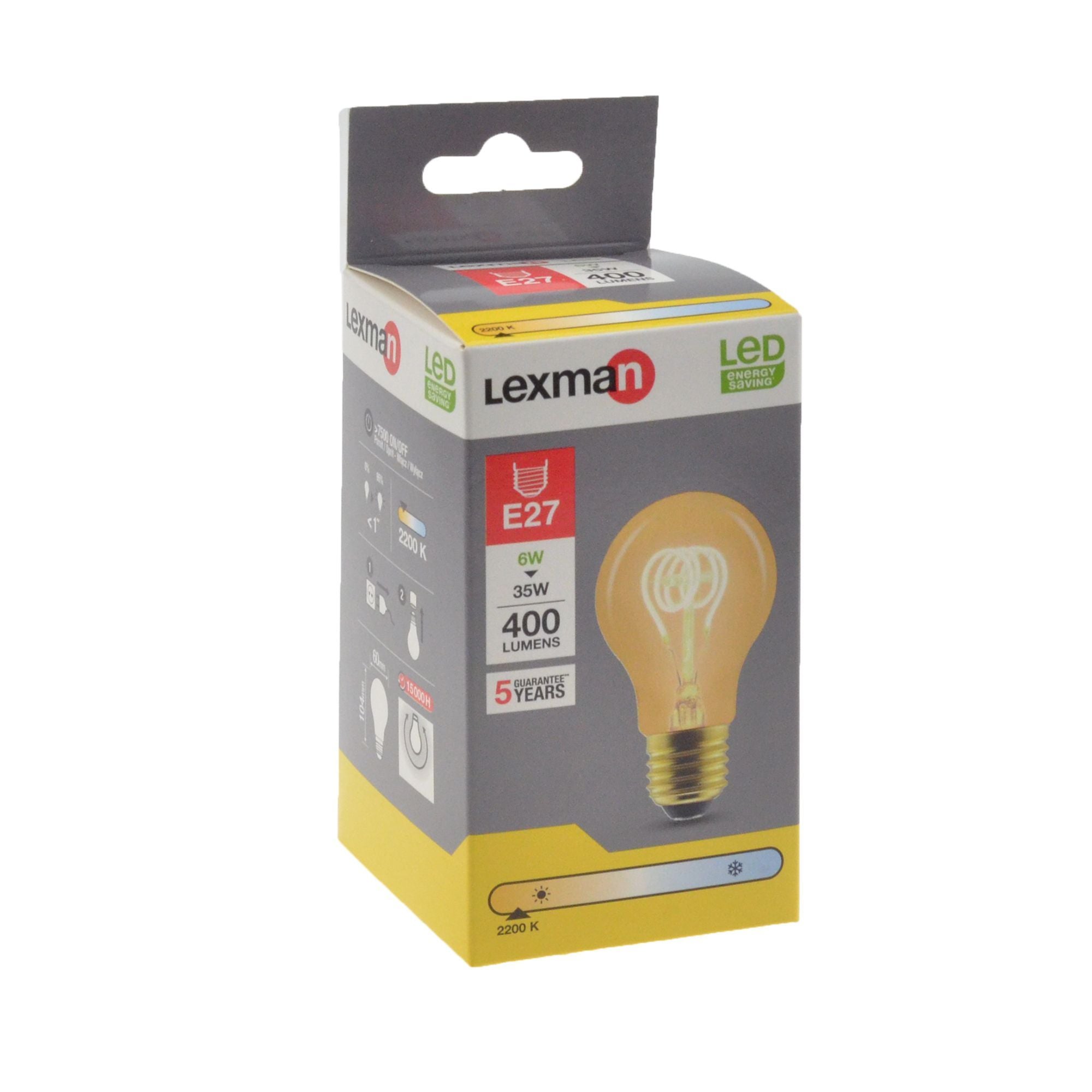 Bec LED decorativ, Lexman, E27, alb cald, 2700K, 6 W, 400 lm, tip bulb