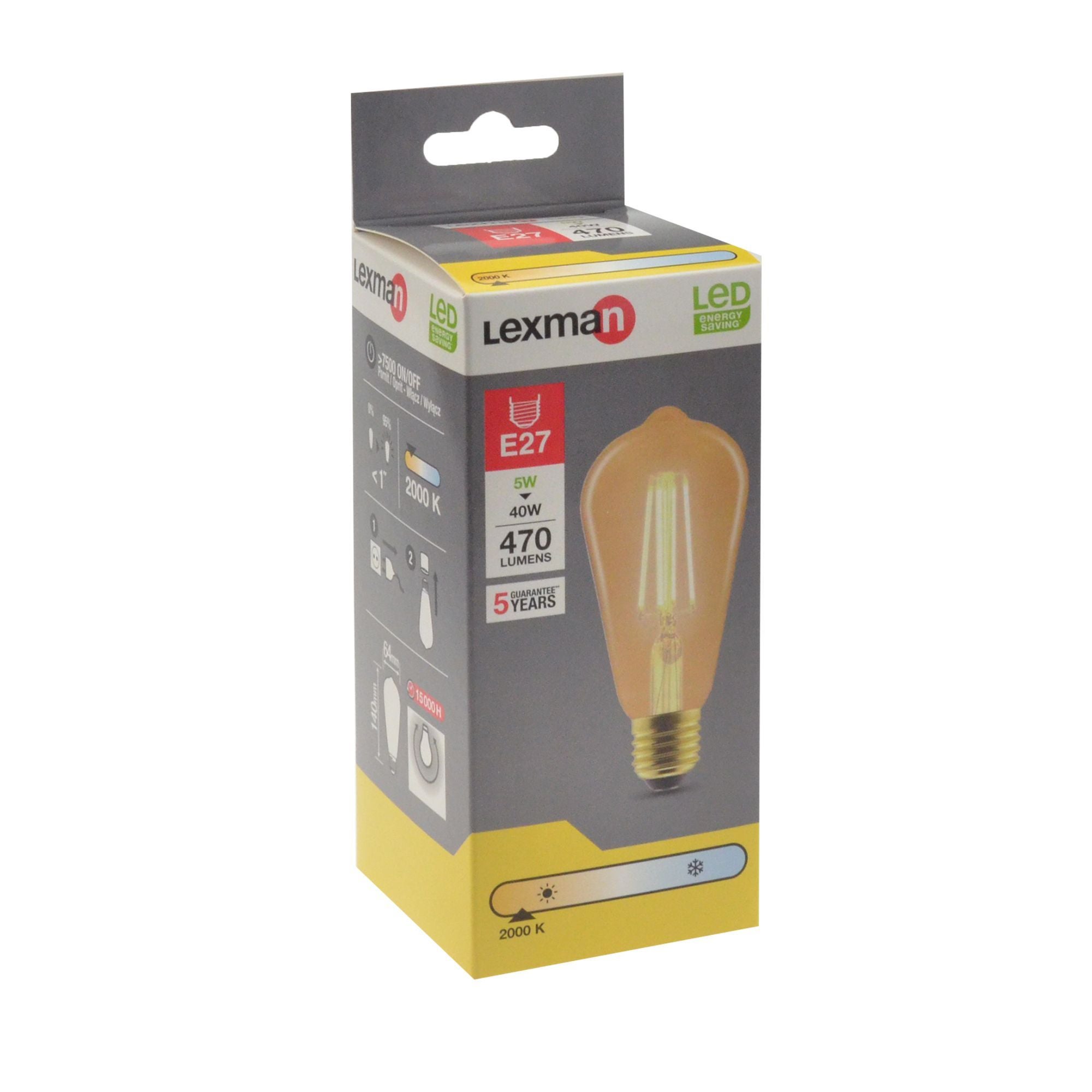 Bec LED decorativ, Lexman, E27, alb cald, 2700K, 5 W, 470 lm, tip bulb