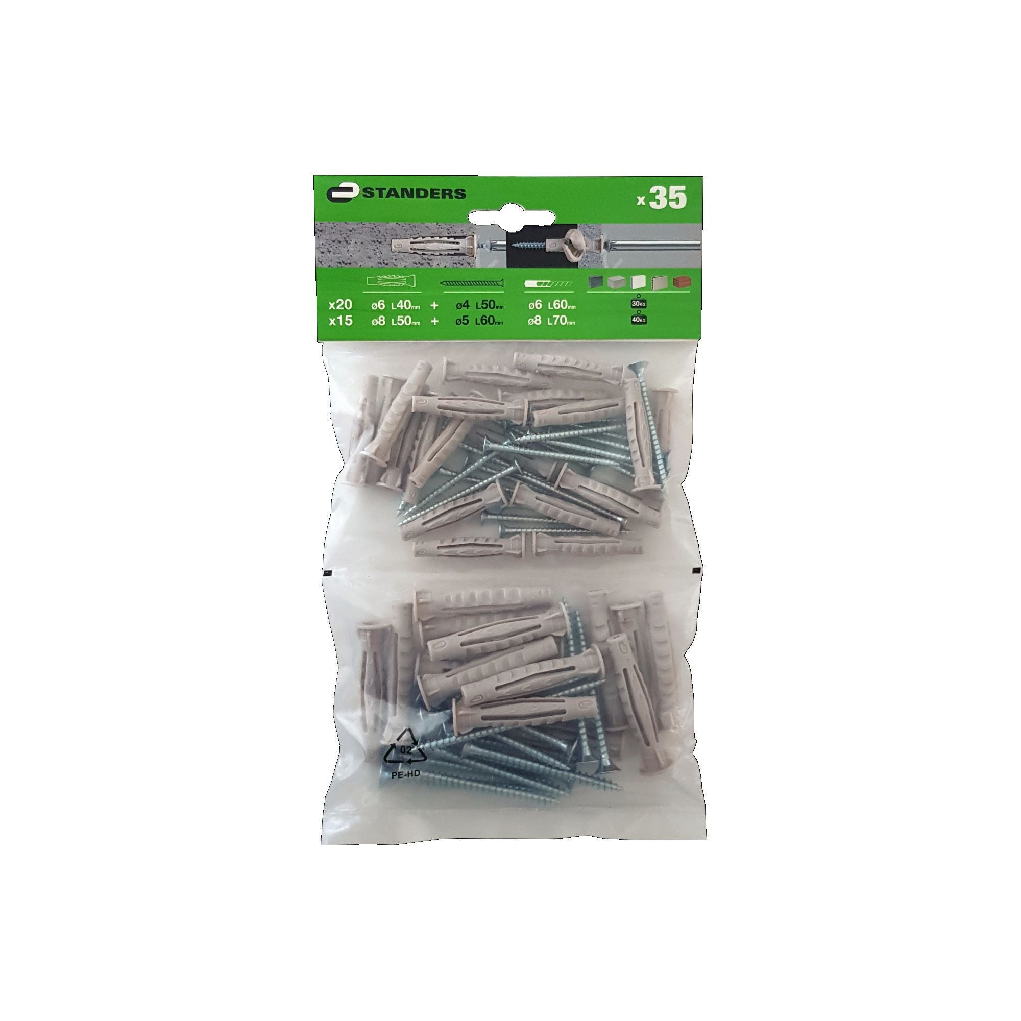 Diblu cu surub, Standers, universal, Ø 6 x 40 mm x 20 buc, Ø 8 x 50 mm ...