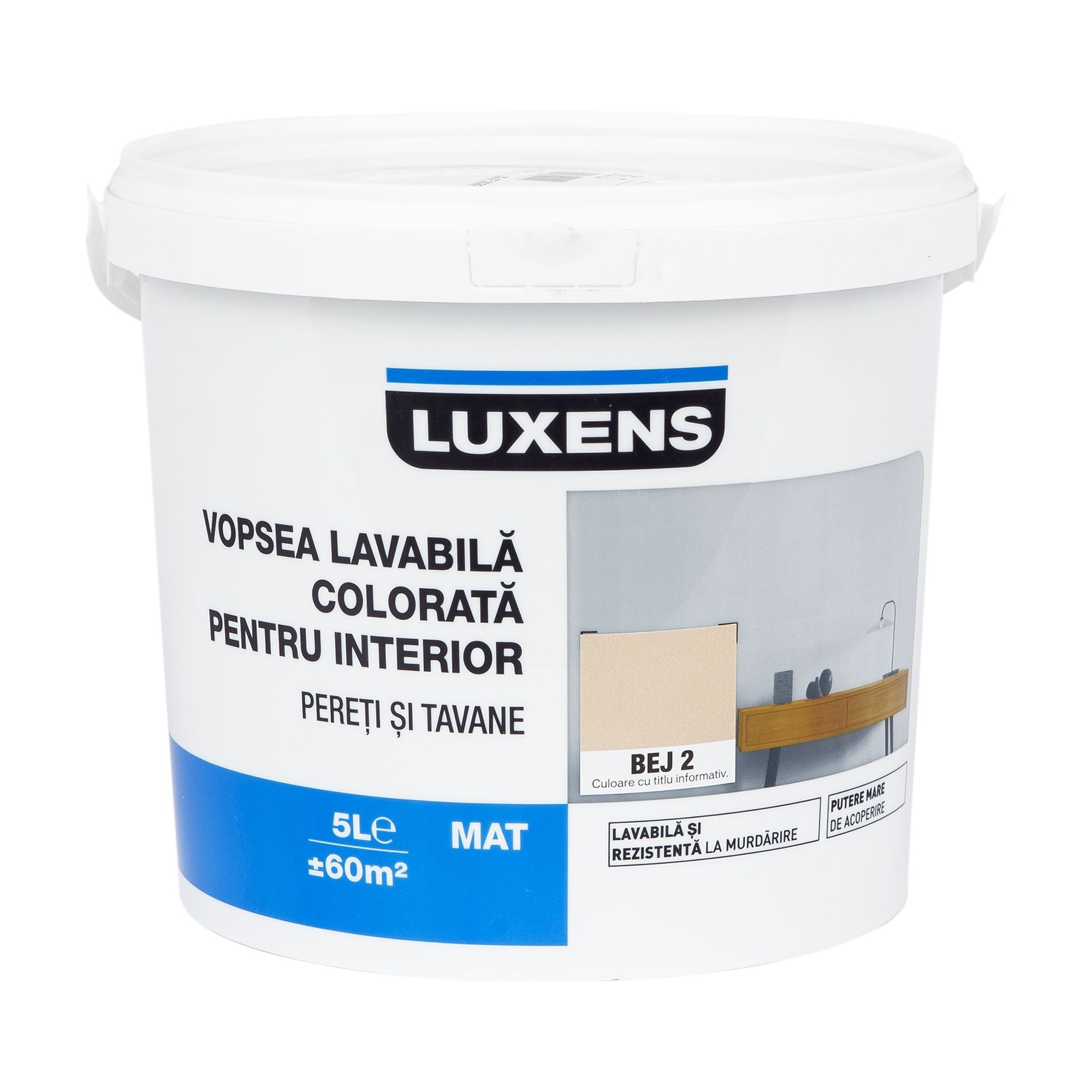 Vopsea lavabila colorata Luxens, de interior, 5 L, bej 2, aspect mat