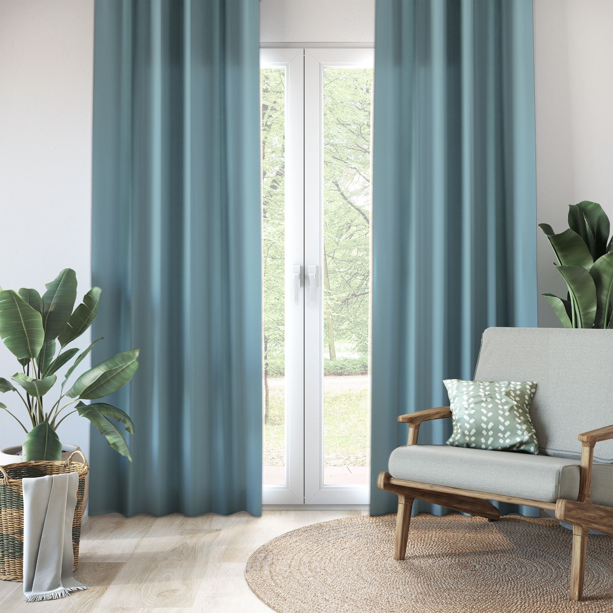 Draperie 140 x 280 cm Inspire Pharell Aqua 3, cu rejansa si bride, albastru