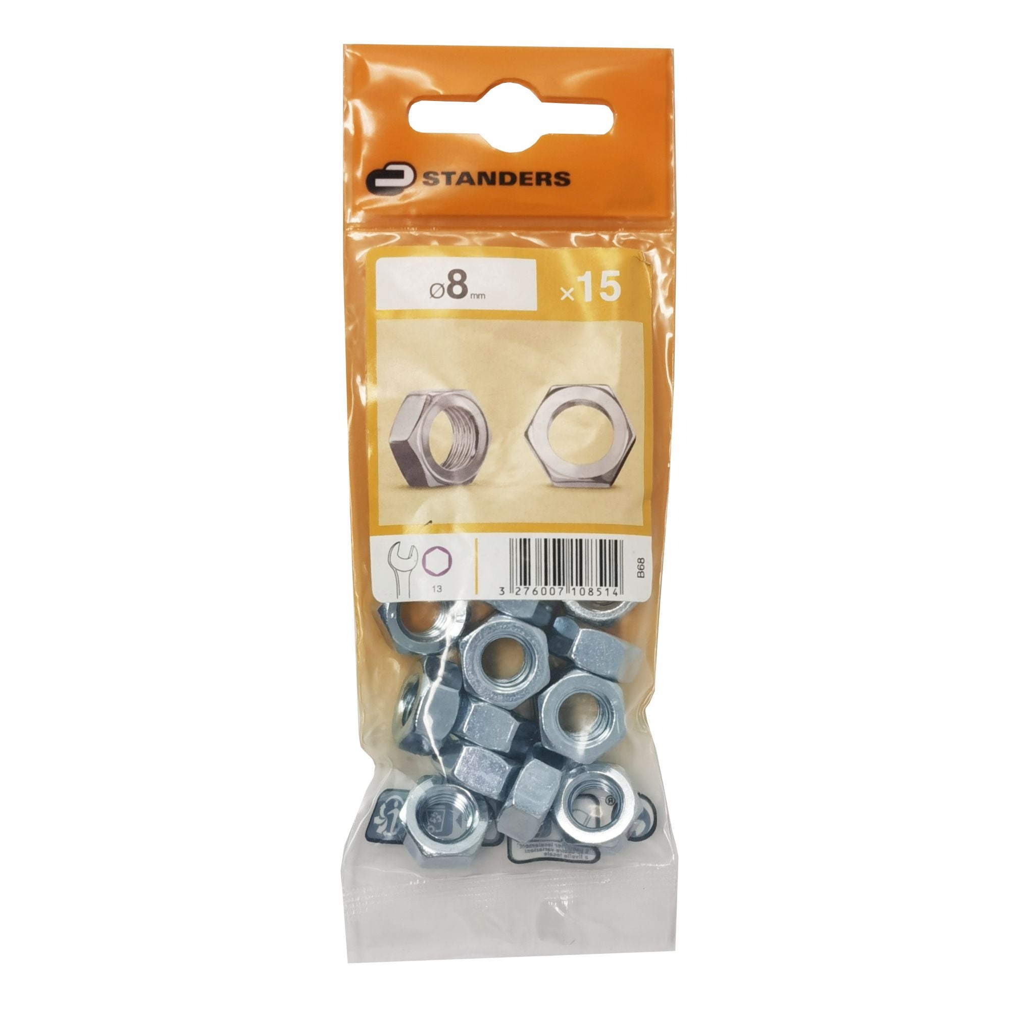 Piulite hexagonale simple M8, otel zincat (15 buc)