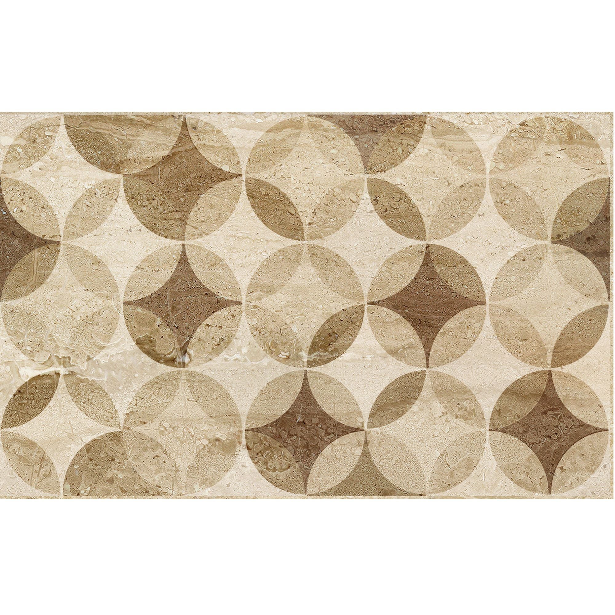 Décor faianta 25 x 40 cm, Travertino Circle, bej, lucios