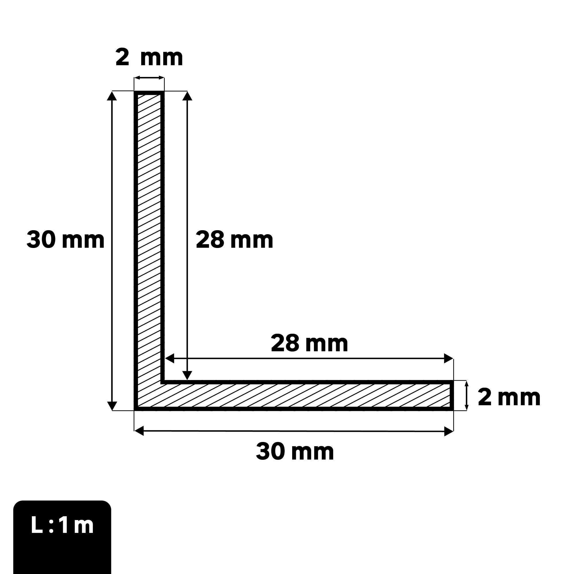Cornier aluminiu, periat 30 x 30 x 2 mm, L = 1 m