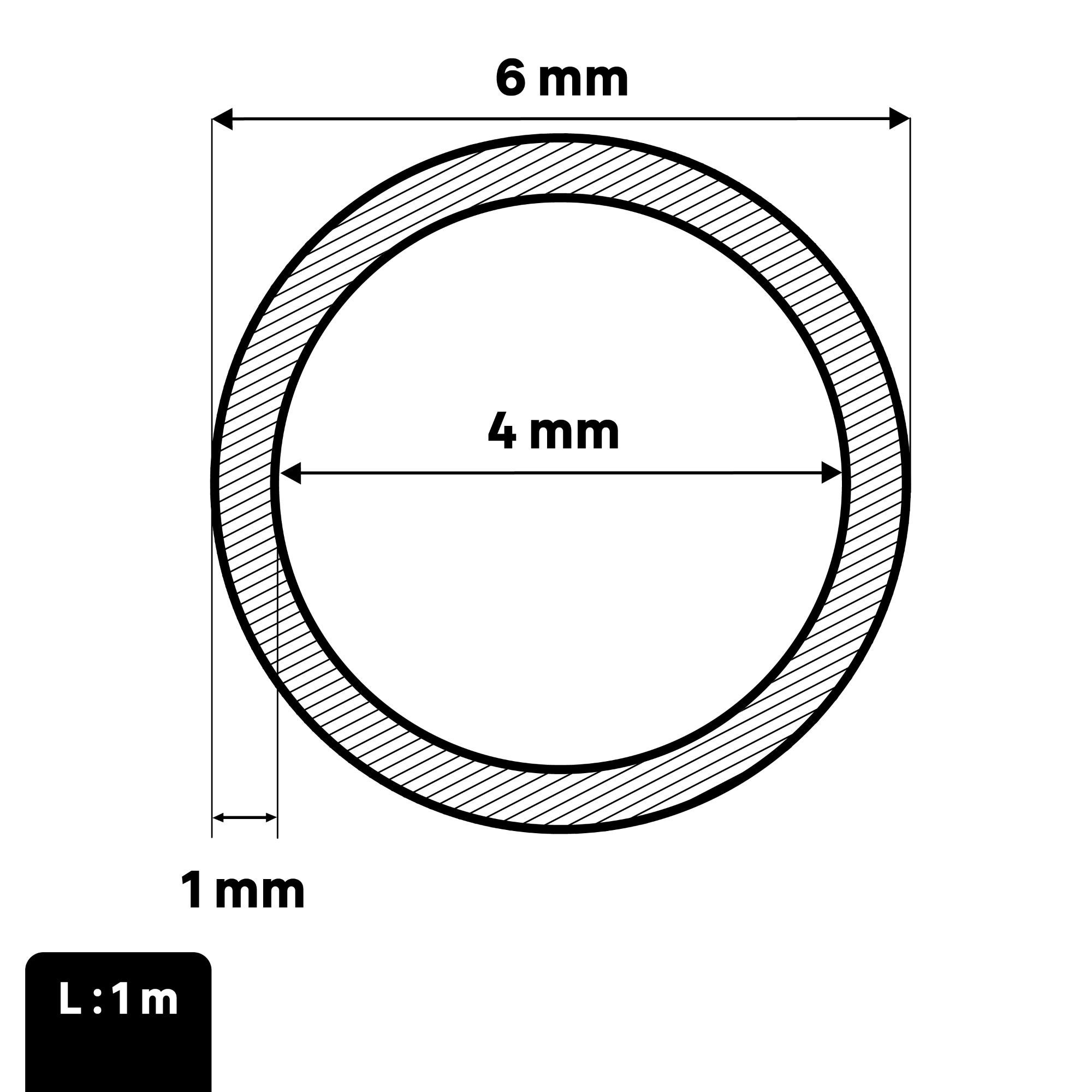 Teava rotunda aluminiu natural, 6 x 6 x 1 mm, L = 1 m