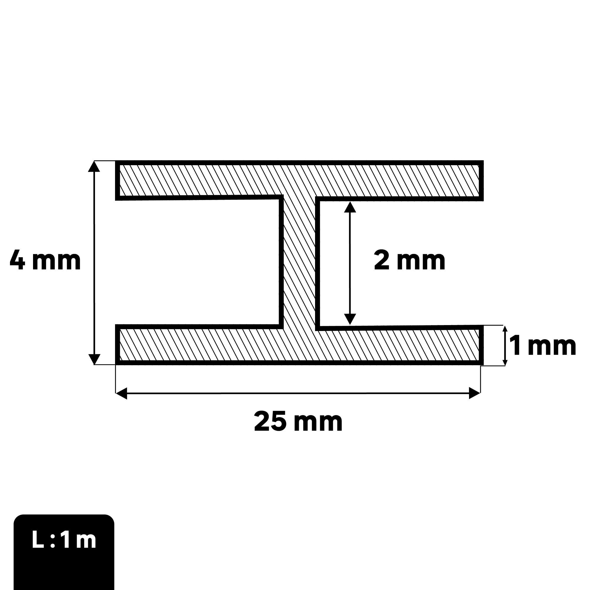 Profil H PVC, 25 x 4 x 1 mm, L = 1 m